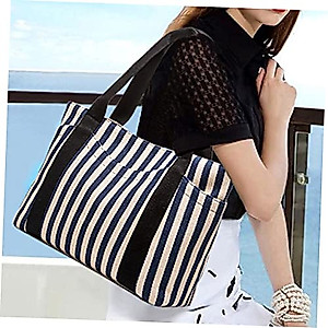 TENDYCOCO Capacity Canvas Handbag Tote Large Women Mommy Shoulder Striped Bag for Navy