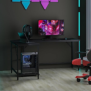 COSTWAY L-Shaped Desk with CPU Stand, 66 Inch Wooden Top Space-Saving Corner Desk w/Metal Frame, Large Computer Gaming PC Desk, Writing Table Study Desk for Bedroom, Study, Office (Black)