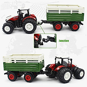fisca Remote Control Tractor Toy RC Farm Tractor Set with Trailer Front Forklift, 1/24 Scale 2.4Ghz Electronic Tractor Farm Truck Vehicle Toy with Light for Kids Age 6, 7, 8, 9 and Up Years Old