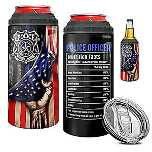 winorax Thin Blue Line Police Nutrition Facts 4-in-1 Tumbler Can Cooler Gifts for Men Police Academy Graduation Cops Officer American Flag