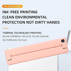Gearwell Inkless Thermal Printer, A4 Paper Mini Printer, Bluetooth Connection Inkless Thermal Printing Machine, Battery Powered 90 Sheets Capacity Pink