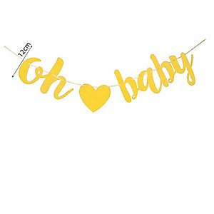 CoolerthingsDG Baby Shower Decorations Neutral Decor Strung Banner & 9PC Balloons w/Ribbon [Gold, Confetti, White] Kit Set | Hang on Wall | Glitter Unisex Pregnancy Announcement Gender Reveal Party