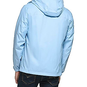 Tommy Hilfiger Men's Lightweight Breathable Waterproof Hooded Jacket, Powder Blue, Large