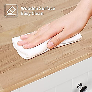 TOLEAD Tilt Out Trash Cabinet,Antique-Style Beadboard Kitchen Island with Solid Wood Tabletop & Drawer, Pet Proof Trash Can, Wood Laundry Cabinet (White)