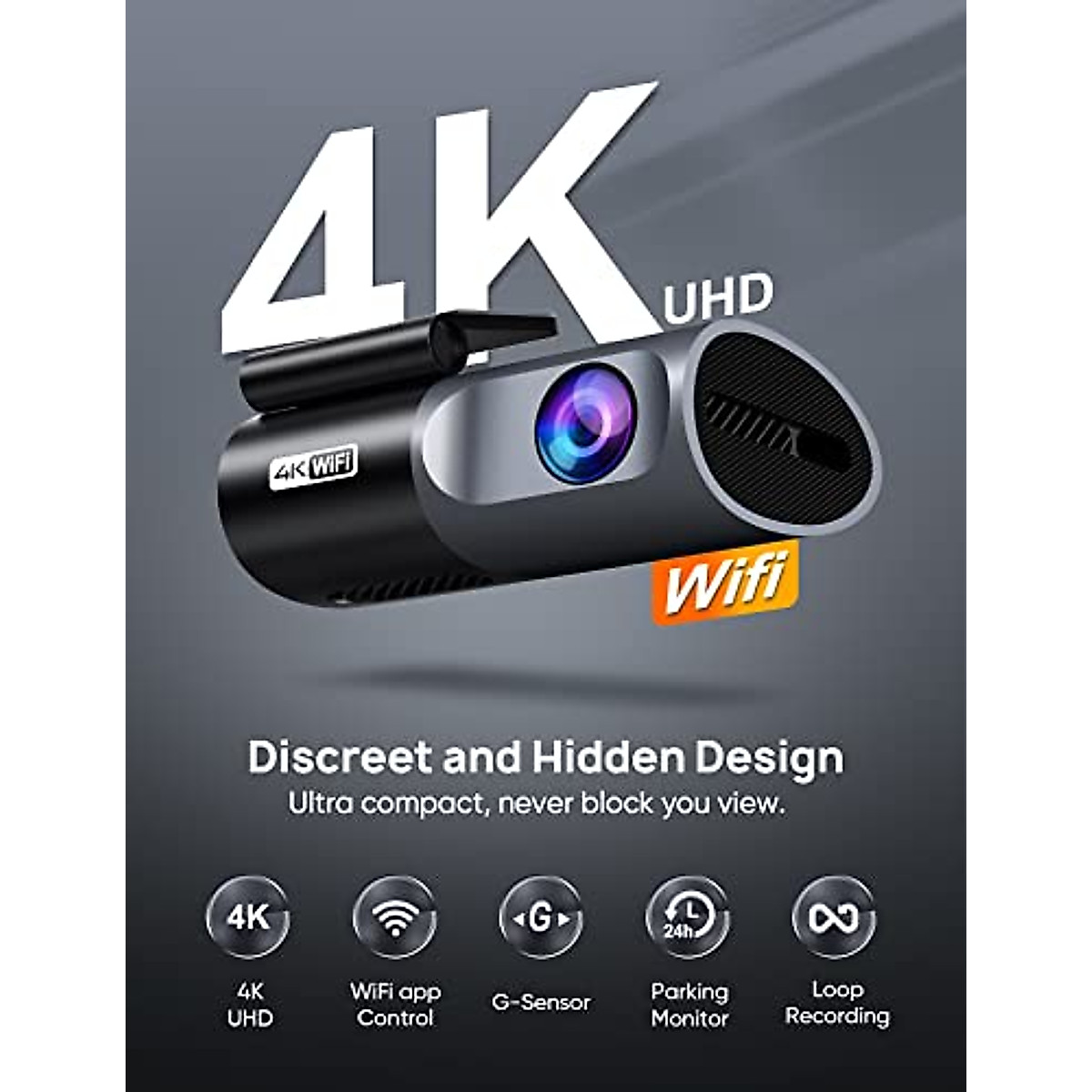 Dash Cam 4K WiFi 2160P Dash Camera for Cars, Car Camera Dash Cam Front Recorder, Dashcam for Cars with App, 24 Hours Parking Mode, G-Sensor, Night Vision, Loop Recording, Support 256GB Max