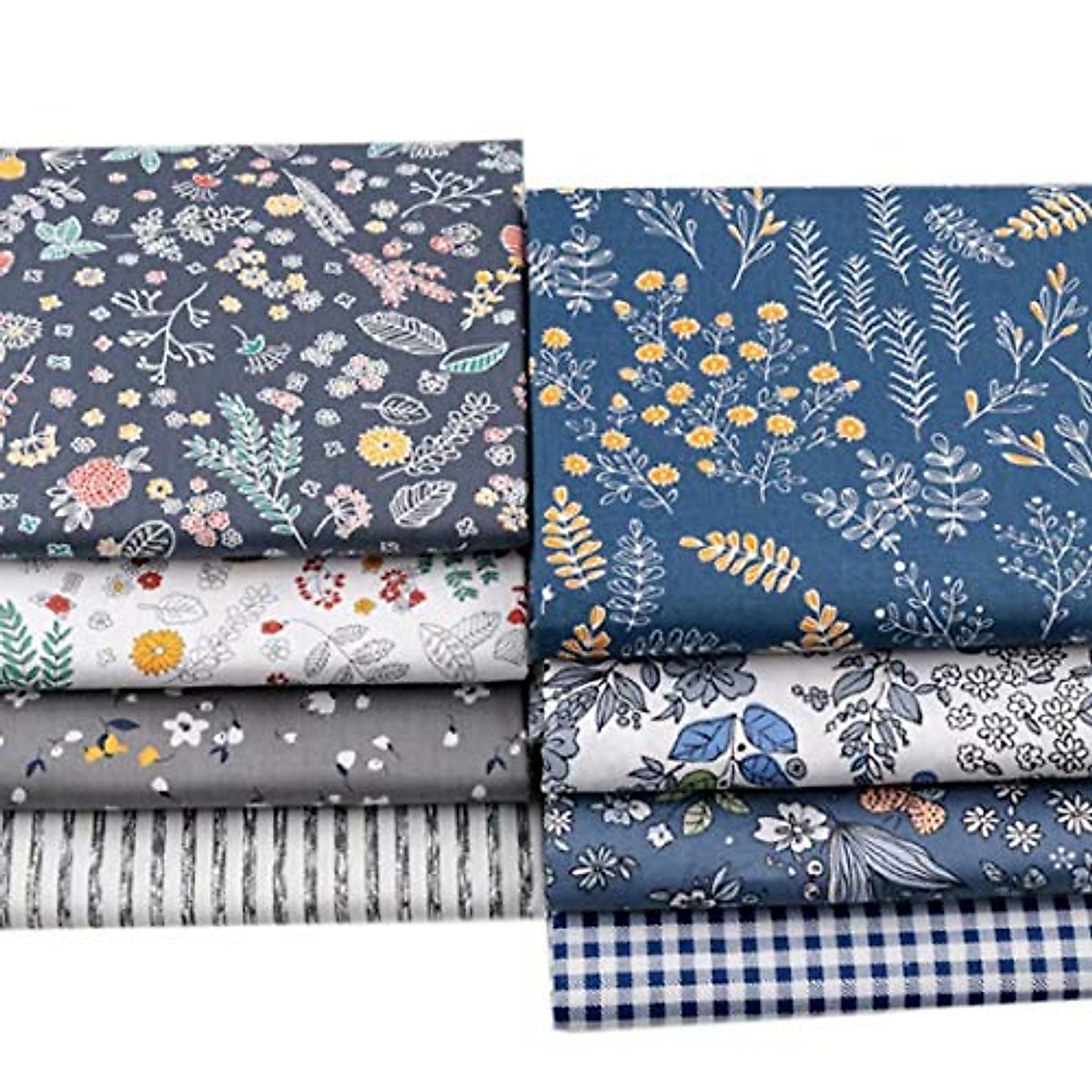 8PCS 50cm x 50cm Floral Twill Print Cotton Fabric Bundle Sewing Patchwork Precut Fabric Scraps Suitable for DIY Sewing Quilting and Various Handicrafts