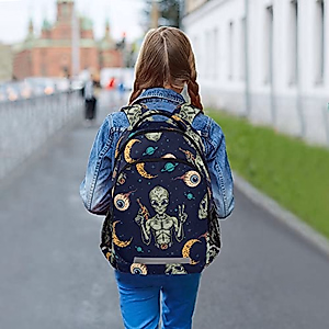 NFMILI Cartoon Alien Element Kids Backpack Lightweight Middle School Elementary Bookbags for Boys Girls School Bag with Chest Strap 11.6 X 6.9 X 16.7 in