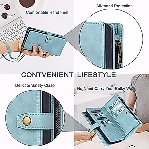 TwoHead for Google Pixel 7 Pro Wallet Case with Card Holder & Detachable Magnetic Phone Case,PU Leather Shockproof Protective Case with Wrist Strap(Blue)