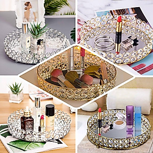 Efavormart 16" x 12" Gold Metal Crystal Beaded Decorative Serving Tray Oval Mirror Tray for Wedding Birthday Party