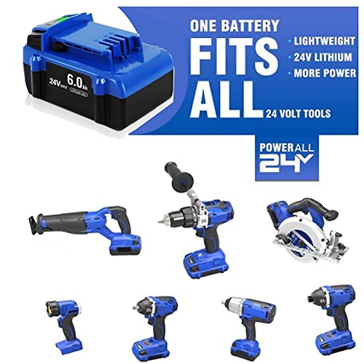 EMBRACESUN 6000mAh Battery Bank KB24A2 Li-ion Battery 24V Replacement for Kobalt 24V Max Battery KB624-03 KB524-03 KB424-03 KB224-03 KB124-03(Can't FIT Snow Joe &Sun Joe &Chain Saw)