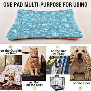 Coikll Christmas White Snowflakes Blue Pet Bed Pad Soft Dog Bed Mat with Anti-Slip Bottom, Machine Washable Crate Pad Mattress for Dog Sleeping- 36 * 24inches