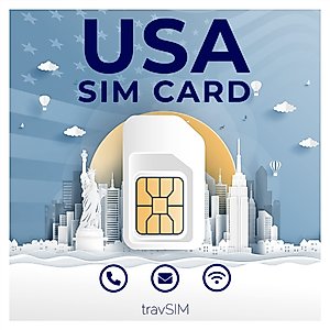 travSIM Prepaid USA SIM Card | 15GB Mobile Data with 4G/5G Speed. Unlimited Calls and Texts in The USA. The US SIM Card Works with iOS and Android Devices. Valid for 14 Days.
