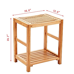 New Ridge Home Goods NewRidge Home Natural Bamboo Shower Seat, Shaving Stool, Spa Bath Bench with Storage Shelf