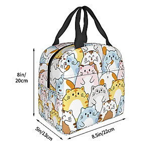 Echoserein Cute Cat Kawaii Kitten Lunch Bag Insulated Lunch Box Reusable Lunchbox Waterproof Portable Lunch Tote For Women Men Girls Boys