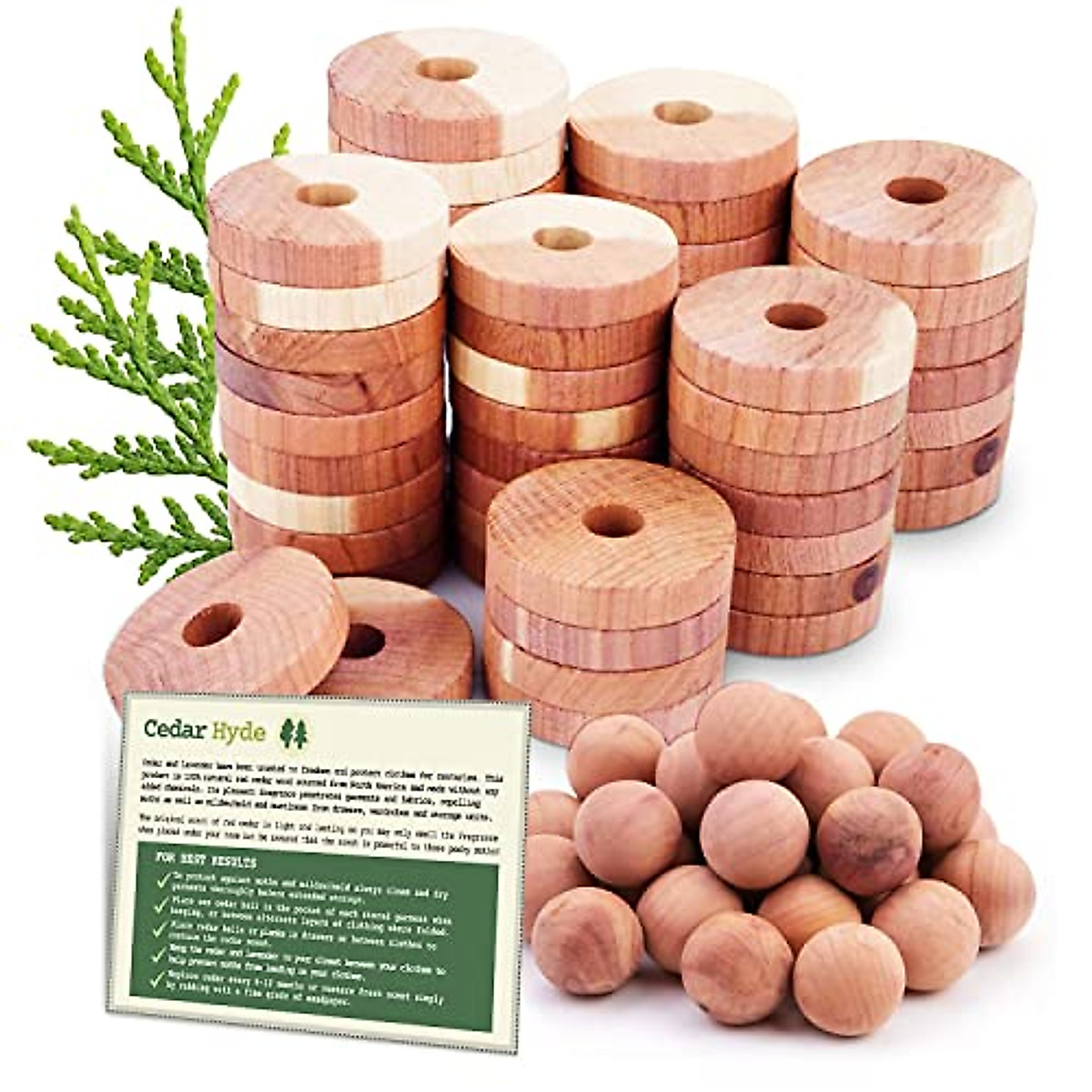 Cedar Hyde Cedar Blocks for Clothes Storage | Cedar Balls & Cedar Rings | Closet Deodorizer | Clothes Protection & Mustiness Prevention | 40 Pieces, 30 Cedar Rings & Bonus 10 Cedar Balls, U.S.A Seller