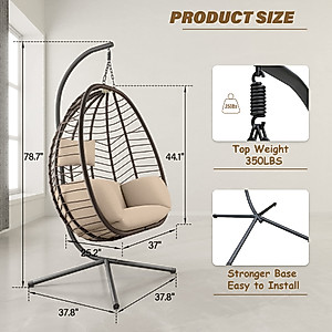 Delnavik Egg Chair with Stand Hammock Chair Wicker Rattan Patio Hanging Egg Chair, Indoor Outdoor Swing Egg Chair with Cushion Headrest for Patio Bedroom Porch Garden Balcony, Sand