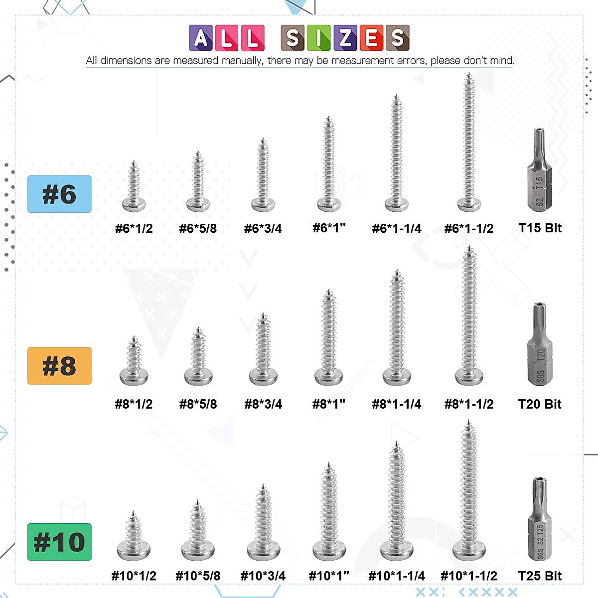 Glarks 51Pcs #8 x 1/2'' Button Head Torx Security Sheet Metal Screws Stainless Steel Tamper Resistant Screws Set with T20 Bit (50pcs #8 x 1/2'')