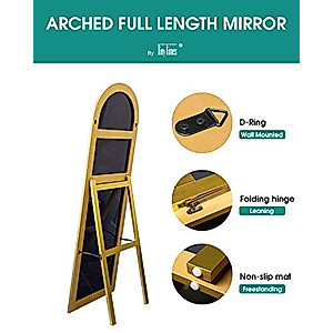 TinyTimes 65''x22'' Full Length Mirror, Arched Floor Mirror with Stand, Full Body Mirror, Arched Wall Mirror, Modern & Contemporary Full Length Mirror with Wood Frame- Gold
