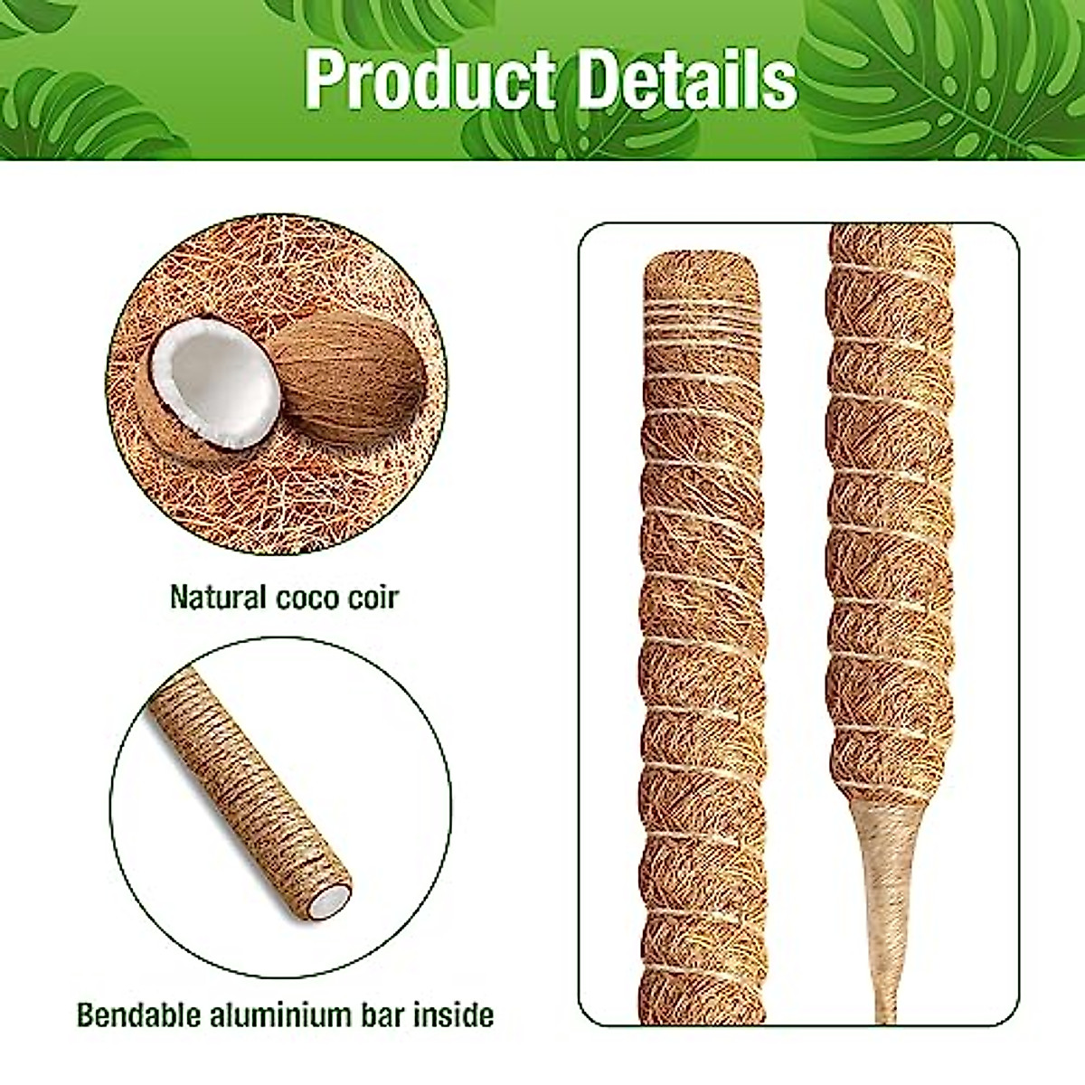 47 Inch Moss Pole for Plants Monstera, Bendable Plant Stakes for Climbing Plants, Monstera Moss Pole, Bendable Coco Coir Plant Support, Plant Sticks Support for Indoor Plants (1 Pack)