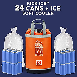 KickIce Dry Bag + Soft Cooler with PVC Free Leakproof Lining + Rolltop Closure for Kayaking, Beach, Rafting, Boating, Hiking, Camping and Fishing, Holds 24 Cans + Ice, 15L, Orange