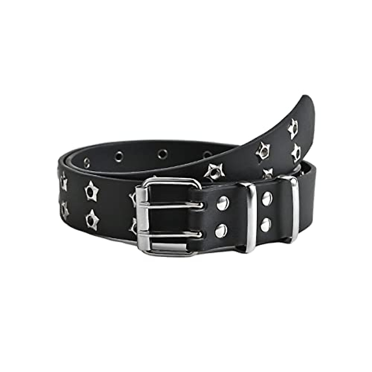 UICIOP Gothic Belt Star Rivet Double Needle Buckle PU Leather Belt Men's and Women's Jeans Fashion Belt (black,one size)