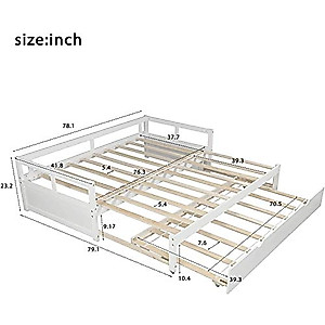 MERITLINE Daybed with Trundle,Twin to King Trundle Bed Extendable Design, Wooden Daybed/Sofa Bed for Bedroom Living Room,No Box Spring Needed,White