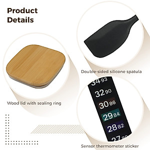 Homaisson Sourdough Starter Jar Kit, 1500ML Glass Fermentation Tank with Wood lid, Silicone Spatula & Thermometer, Reusable Sourdough Jar for Home Baking, Food Storage Canister