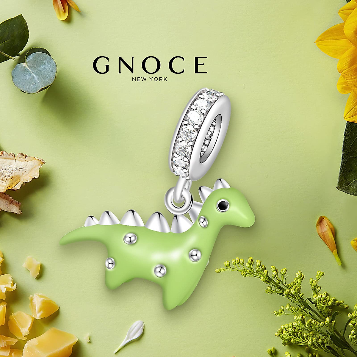 GNOCE Dinosaur Charm Pendant Sterling Silver Purple/Green Enamelled Dinosaur Pendant Charm Fit Bracelet/Necklace Charm for Women(Purple Dinosaur)