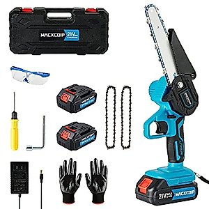 Mini Chainsaw 6 Inch, Electric Cordless Chainsaw with 2 Batteries & 2 Chains, Handheld Chainsaw Kit for Tree Pruning, Wood Cutting, Branches Shears