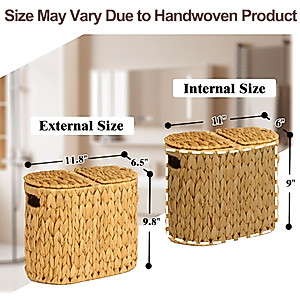 FairyHaus Wicker Toilet Paper Storage Basket with Lid & Handles, 4 Rolls Handwoven Toilet Paper Holder with Storage, Natural Water Hyacinth Toilet Paper Holder Stand Basket for Bathroom