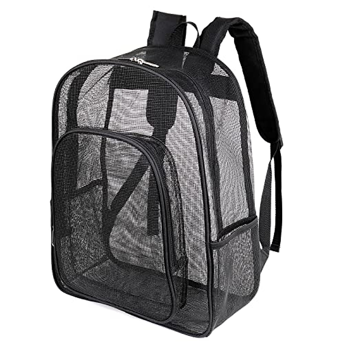 Mesh Backpack Heavy Duty See Through Mesh Backpack Semi-Transparent Mesh Backpacks for Adults,School,College,Beach,Swimming,Outdoor Sports,Black