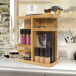Sorbus 360° Bamboo Cosmetic Organizer, Multi-Function Storage Carousel for Makeup, Toiletries, and More — Great for Vanity, Desk, Bathroom, Bedroom, Closet, Kitchen (Bamboo)