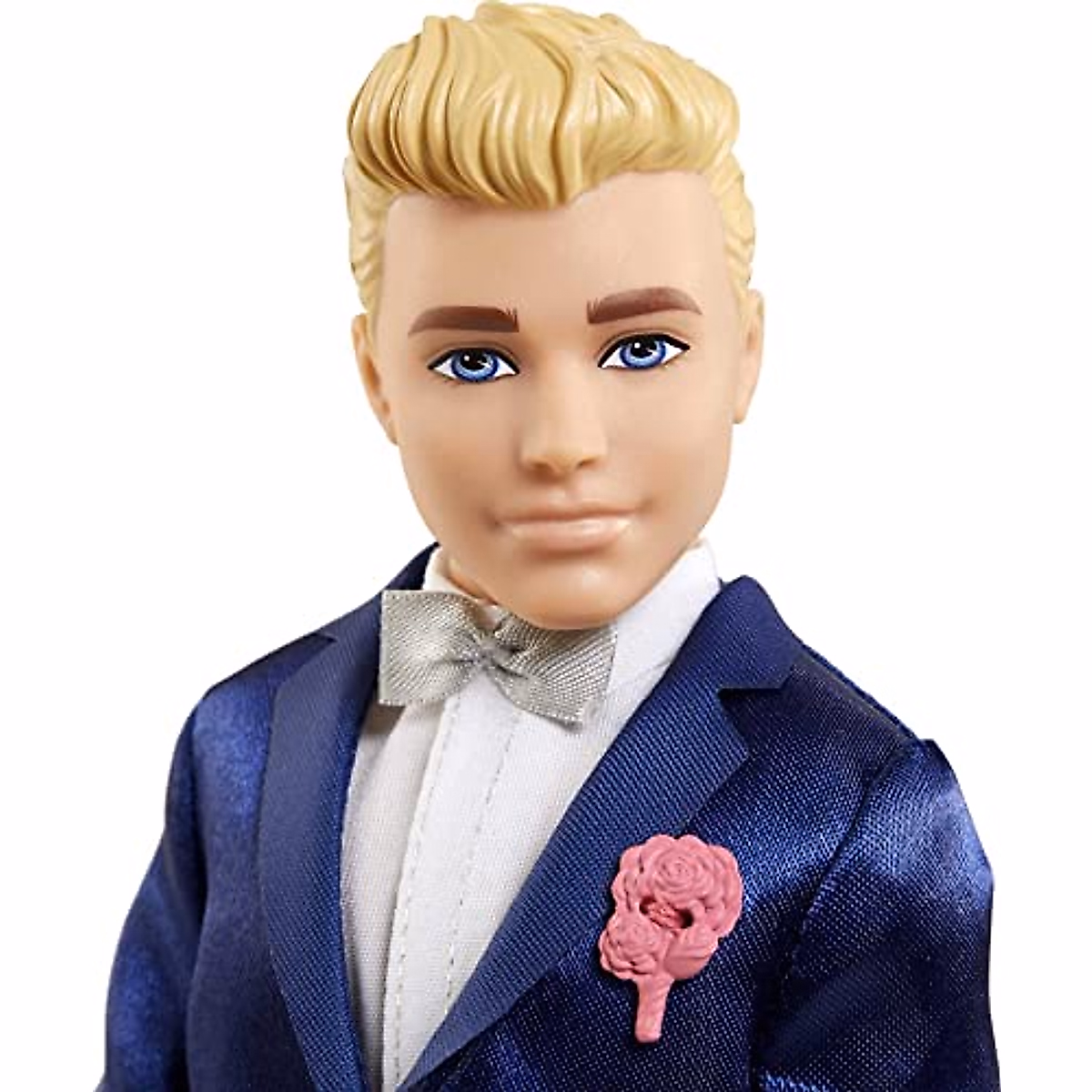 Barbie Ken Doll, Blonde Fairytale Groom with Satiny Blue Suit and 5 Accessories Including Bouquet and Wedding Cake
