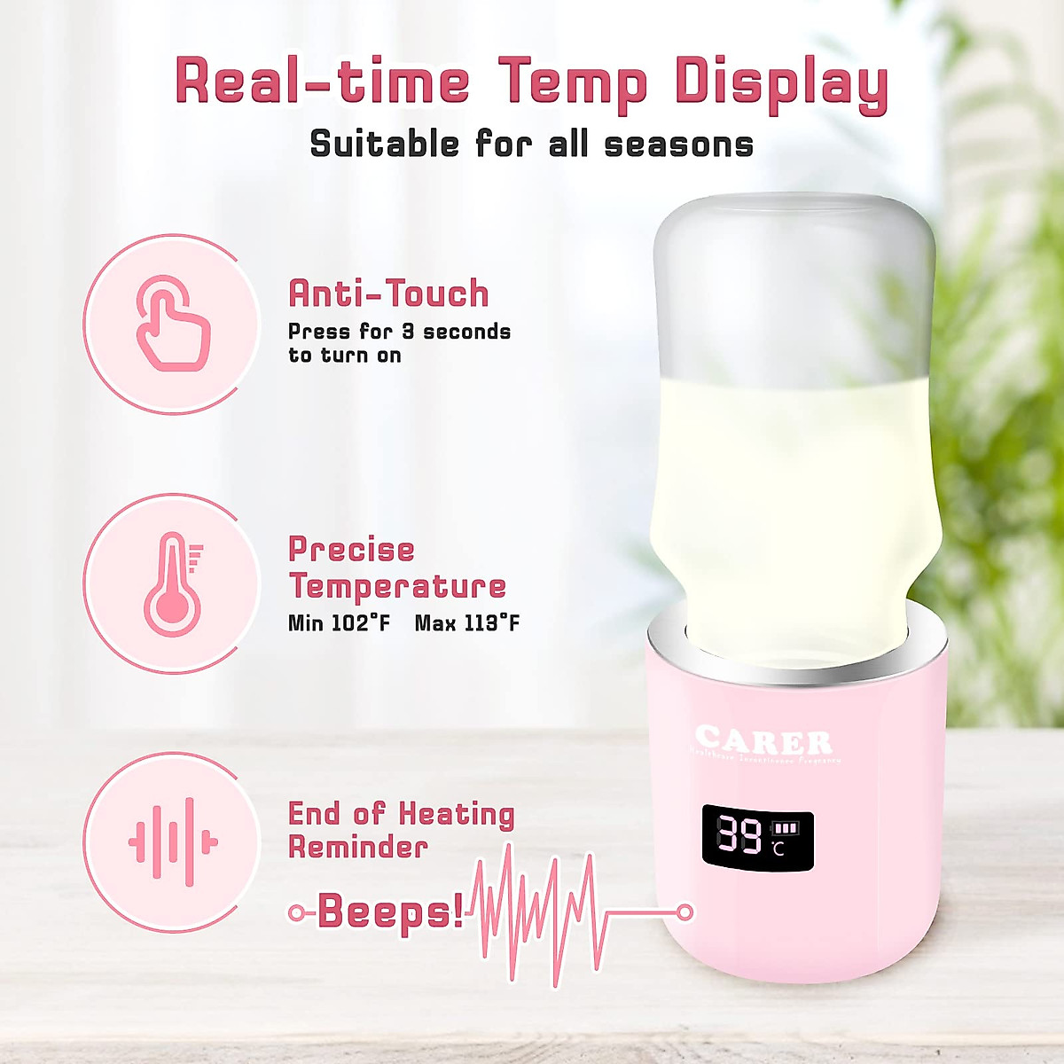 Bottle Warmer Portable Baby Milk Warmer with LCD Milk Fast Heater Breastmilk Warmer Rechargeable Baby Milk Instant Warmer for Night Feeding Travel Car Baby Brew Bottle Warmer Milk Heating Keeper