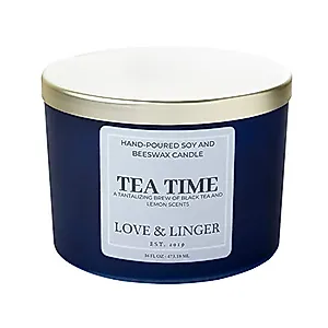 Black Tea Candles | Lemon Tea Candles Scented | Luxury Soy & Beeswax Candles for Home | 16 oz. Large Jar 3 Wick Candle | Scented Tea Candles | Cool Candles For Women | Summer Scented Candle