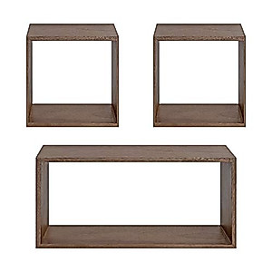 Kate and Laurel Beacon Wood Open Box Shelves Set, 3 Piece, Rustic Brown Wood, Floating Storage and Display