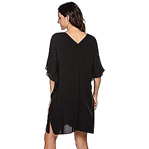 Ekouaer Women's Beach Bikini Cover Up Oversized Swimsuit V-Neck Beachwear Shirt Bathing Suit Coverups Dress,Black