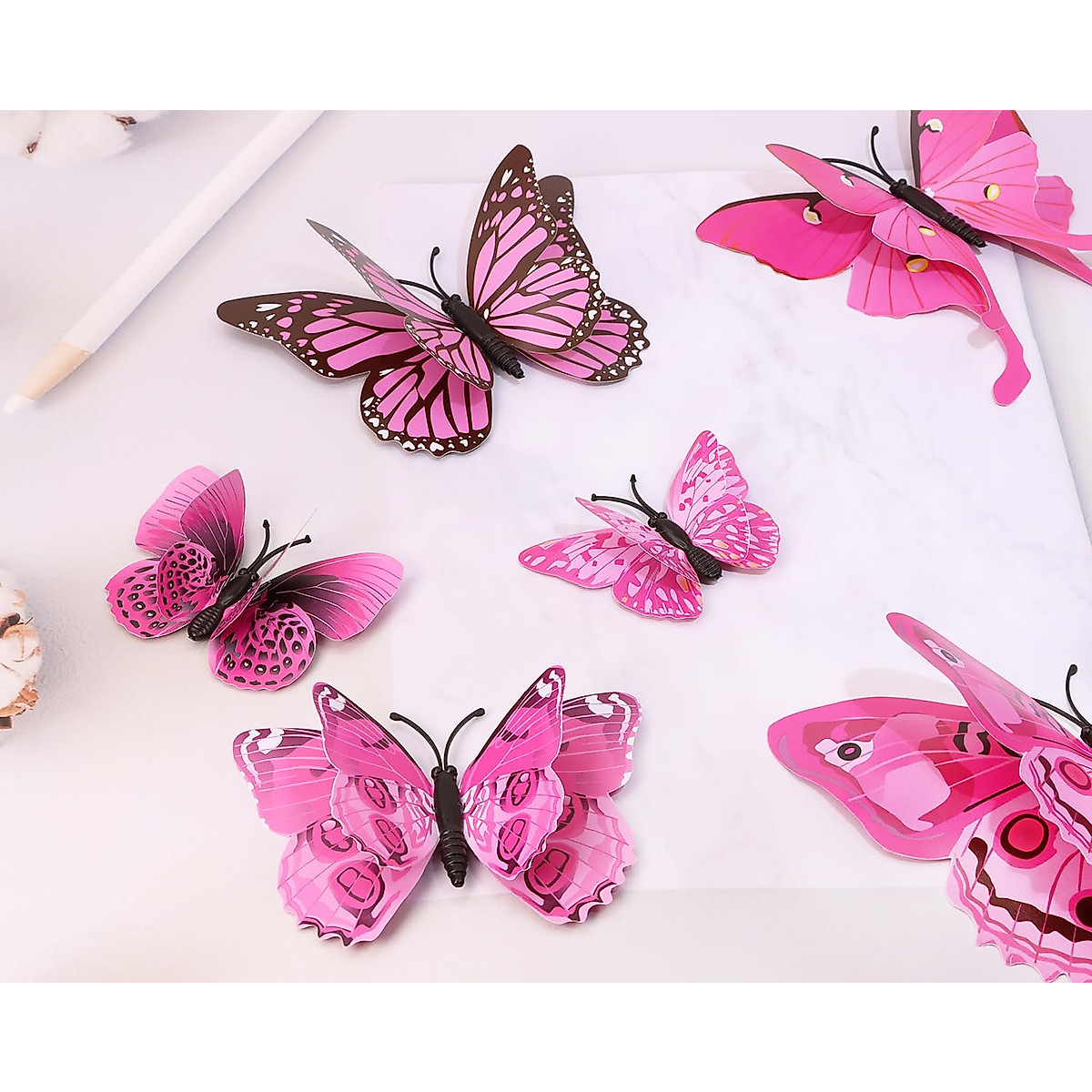 Tupalizy 12PCS Double Wings 3D Butterfly Wall Stickers Decals DIY Art Crafts Decorations for Windows Refrigerator Bedroom Classroom Bathroom Home Office Birthday Party Decor(Pink)