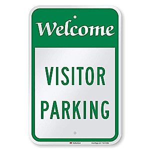 SmartSign - K-7690-EG-12x18 "Welcome - Visitor Parking" Sign | 12" x 18" 3M Engineer Grade Reflective Aluminum Green on White