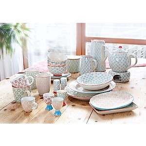 Bloomingville Ceramic Pasta Bowls Emma - colorful Serving Dish Dia 7.5'' H 2'', blue-orange, Stoneware, Set of 2 Styles, content 19.25 fl oz