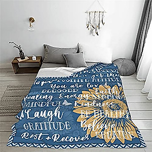 Kuphsod Inspirational Throw Blanket Flannel Fleece Super Soft Lightweight Cozy Sympathy Prayer Throw Blanket Healing Message Get Well Soon Gifts for Women Men Or Patient 50"X40"(Navy Blue)