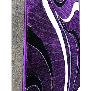 Modern Purple,Black & Grey Door Mat Contemporary Area Rug Swirl Contempo 344 (2 Feet X 3 Feet 4 inch)