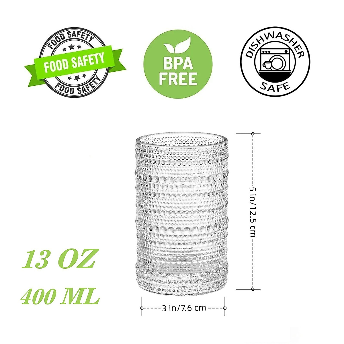 Amzcku Vintage Highball Drinking Glass Set of 6 Kitchen Glasses Cup（13 OZ），for Water，Cocktail，Milk，Juice and Beverage.…