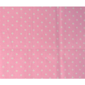 Small Polka Dot Poly Cotton White Dots on Pink 58 Inch Fabric By the Yard (F.E.