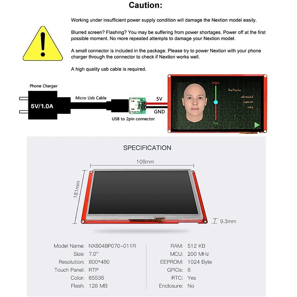 Ferwooh 7.0" NX8048P070 Nextion Intelligent HMI USART UART Serial TFT LCD Display Module Resistive Touch Screen Pannel Resistive LCD Touchscreen (NX8048P070-011R)