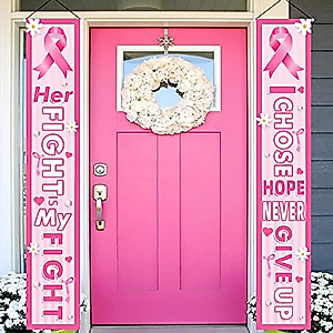 tineit Breast Cancer Awareness Banner, Pink Ribbon Porch Sign for Breast Cancer Awareness Decorations, Breast Cancer Decorations for Party,breast Cancer Door Decorations for Office