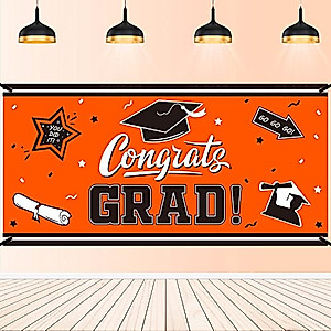 Graduation Backdrop Banner Orange Large Congrats Grad Party Supplies Decorations Photography Background for 2022 Graduation Party