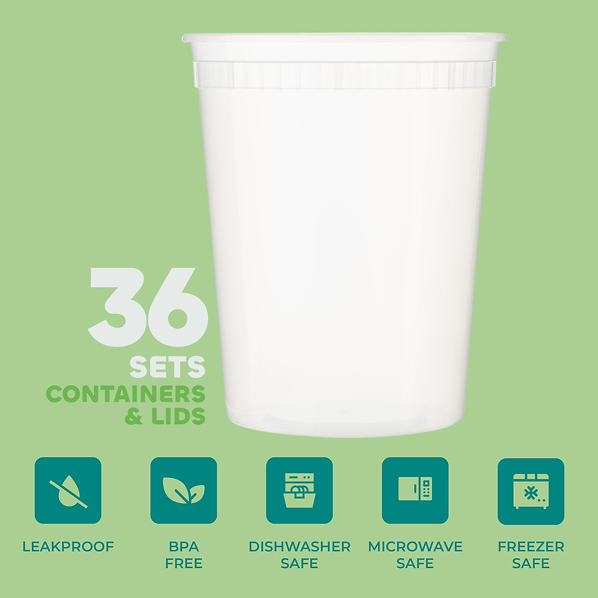 JoyServe 32 Oz Deli Food Containers with Lids - (36 Sets) Quart Airtight Plastic Food Storage for Takeout, Meal Prep, To-Go, Soup Freezer Containers with 36 Lids, BPA-Free, Dishwasher, Microwave Safe