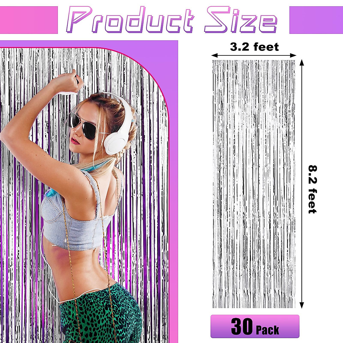 Jerify 30 Pcs Silver Foil Fringe Curtains 3.28 x 8.2 ft Metallic Tinsel Backdrop Streamer Curtains for Party Photo Wedding Birthday Bridal Shower Decor