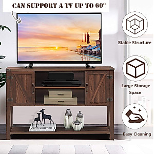 Tangkula TV Stand up to 60 Inches TVs, Modern Entertainment Center Stand with 2 Side Door Cabinets, Ample Storage Space, Multi-Functional Stand for Living Room Home Office Decor, TV Console (Brown)